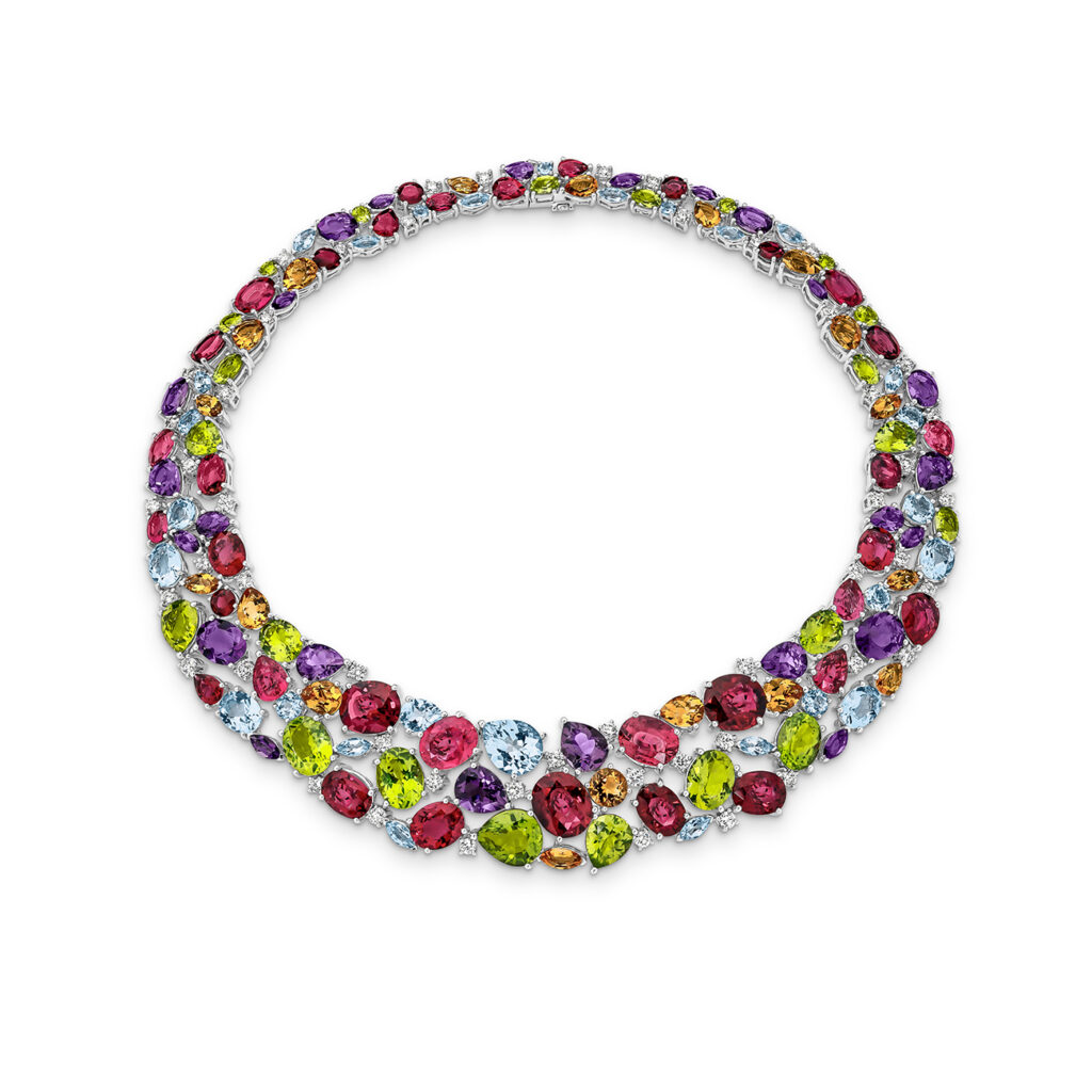 Multi-coloured Gemstone & Diamond Cocktail Collier In 18K Gold