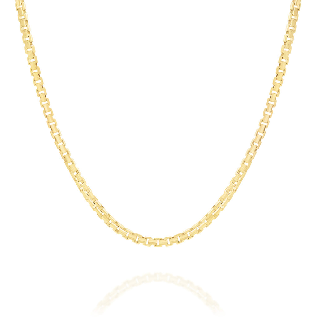 18K Yellow Gold "V" Cut Box Link Polished Finish Chain - Medium