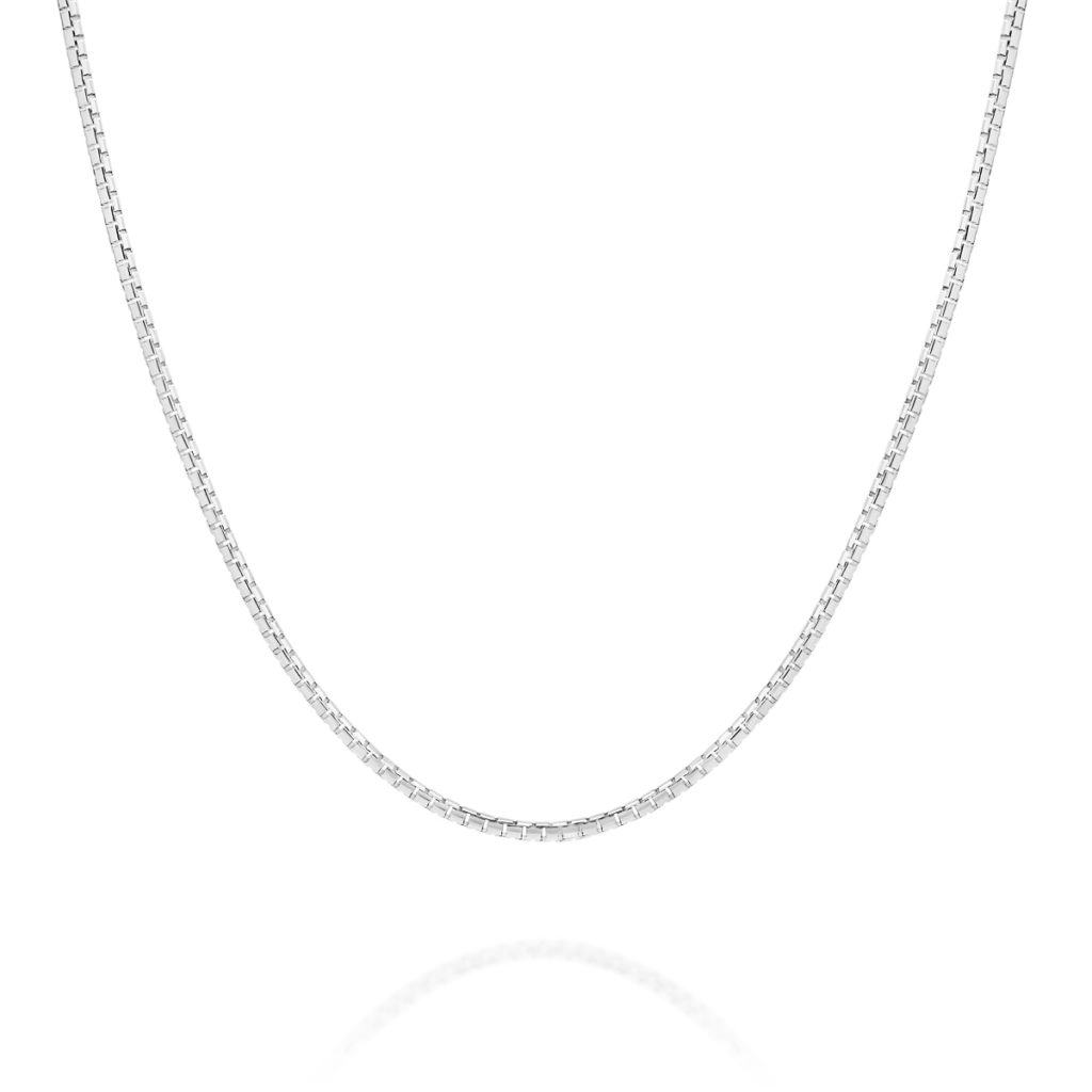 18K White Gold Box Link Diamond Cut Chain - Small