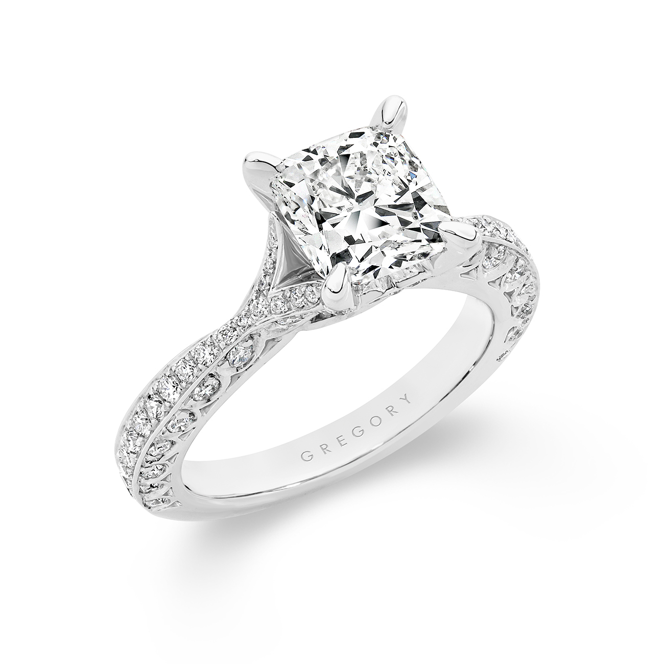 Cushion Cut Diamond Band Engagement Ring