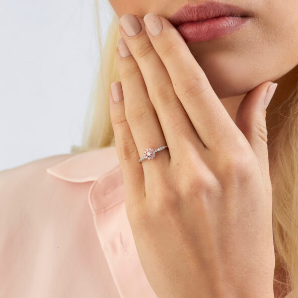Pink & White Diamond Blush Rose Ring