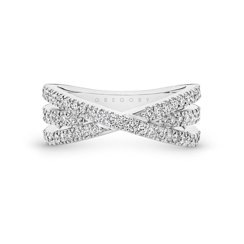 18K White Gold Intertwined Round Brilliant Diamond Band - Gregory Jewellers
