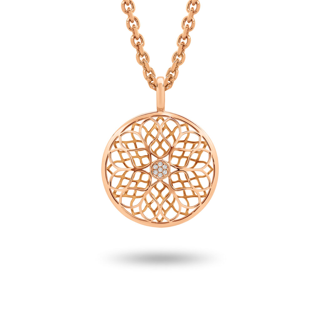 Flower Pattern Diamond Pendant In 18K Rose Gold