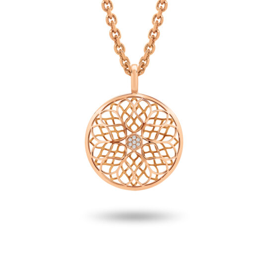Flower Pattern Diamond Pendant In 18K Rose Gold