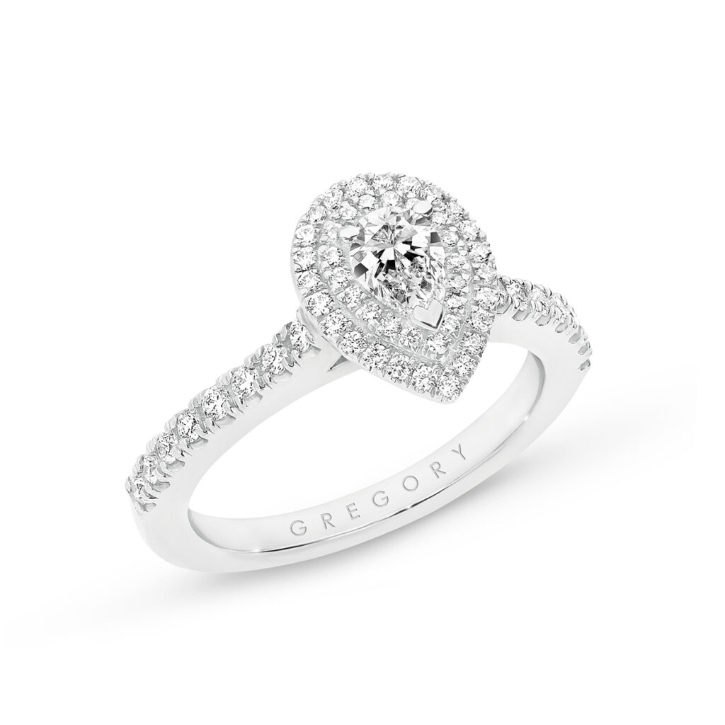 Pear Shape Double Halo Diamond Engagement Ring - Gregory Jewellers