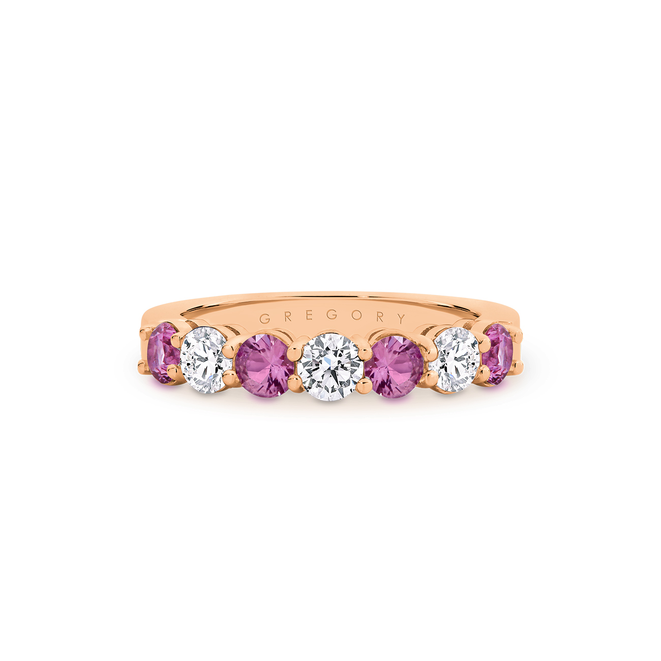 18K Rose Gold Claw Set Round Pink Sapphire & Diamond Band