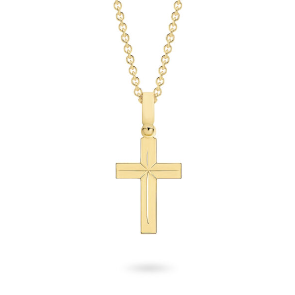 18K Yellow Gold Engraved Flat Cross Pendant | Gregory Jewellers