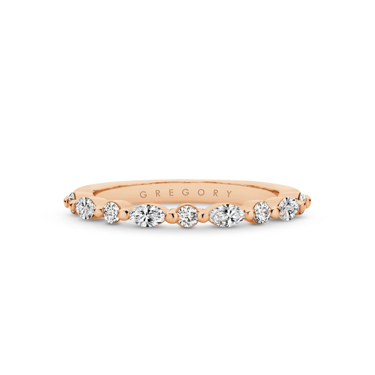 18K Rose Gold Claw Set Marquise & Round Brilliant Diamond Band ...