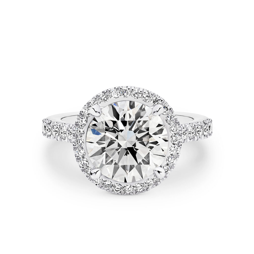 Infinity Round Brilliant Lab Diamond Halo Ring With Shoulder Diamonds In 18K White Gold