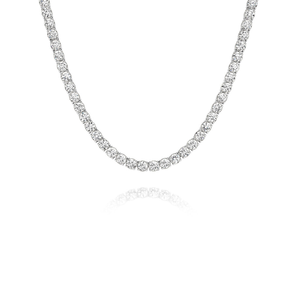 30ct Round Brilliant Lab Diamond Tennis Necklace In 18K White Gold ...