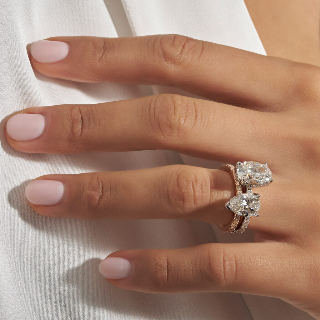 Destiny Pear Lab Diamond Hidden Halo Ring With Shoulder Diamonds In 18K ...