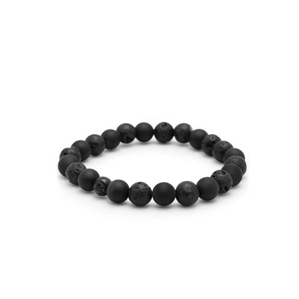 Nialaya Men's Wristband with Lava Stone, Matte Onyx and Black Logo Ball