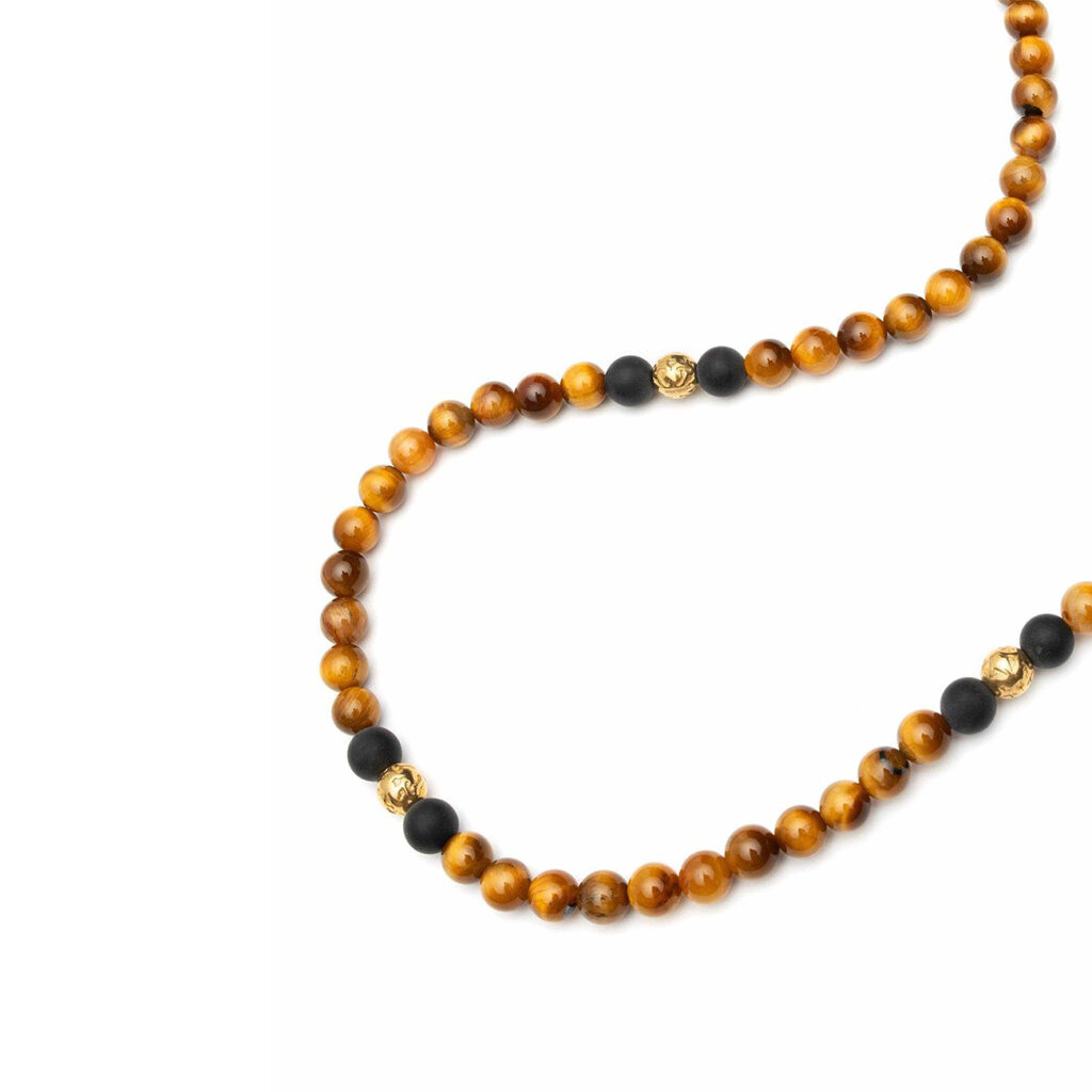 Nialaya Beaded Necklace with Brown Tiger Eye and Gold