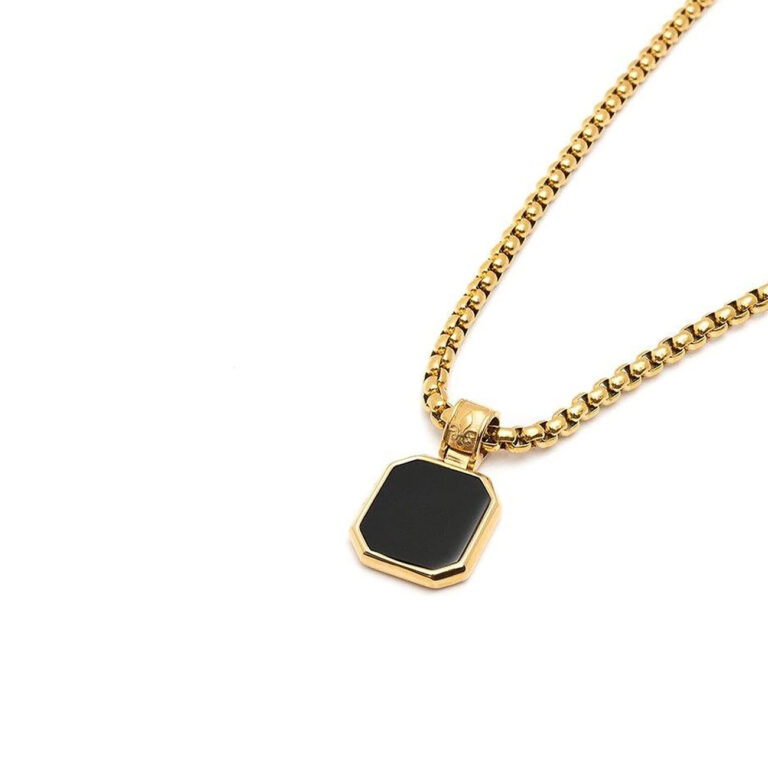 Nialaya Gold Necklace with Square Onyx Pendant