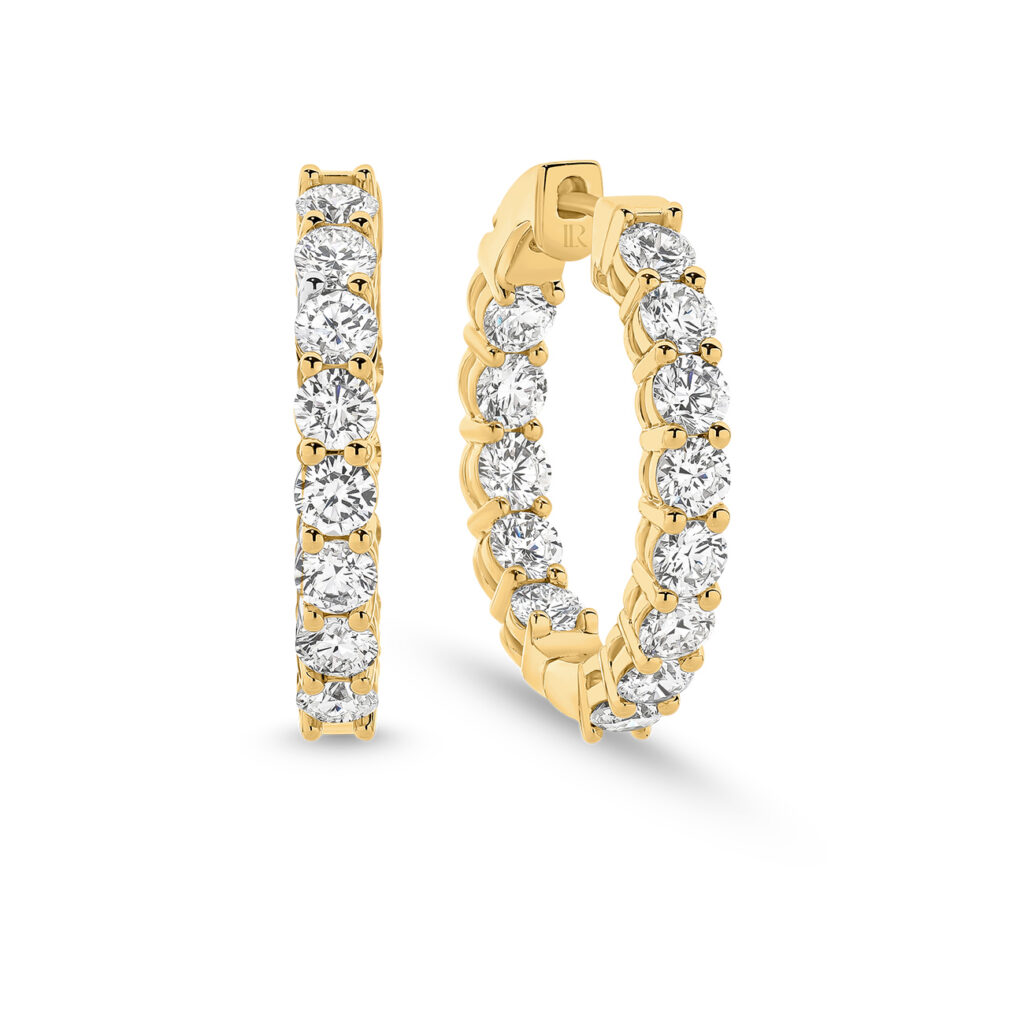 Round Brilliant Lab Diamond Claw Set Classic Hoop Earrings