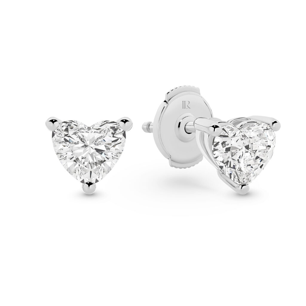 Classic Solitaire Heart Shape Lab Diamond Stud Earrings 1ct