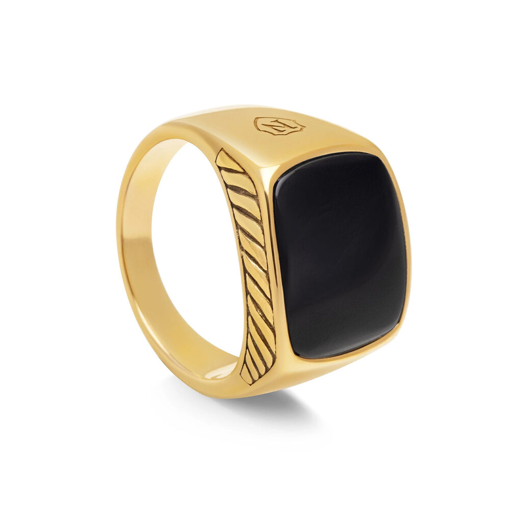 Nialaya Gentlemen's Gold Signet Ring with Black Onyx