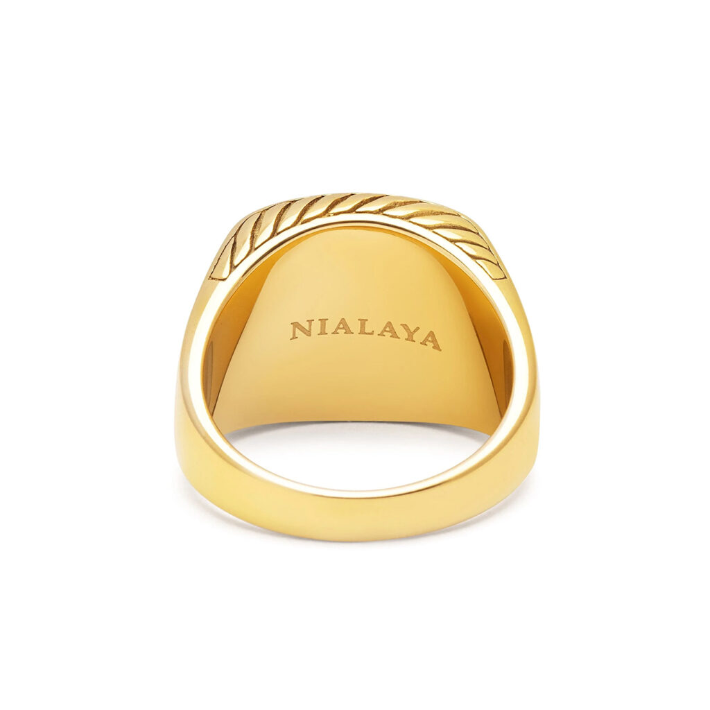 Nialaya Gentlemen's Gold Signet Ring with Black Onyx